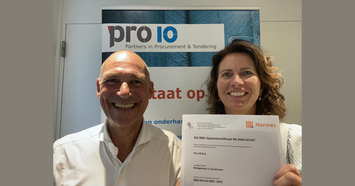 NEN-EN-ISO 9001:2015 certificaat voor 3 jaar verlengd | Pro 10 B.V.